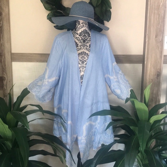 Tops | Nwt Powder Blue Scalloped Eyelet Dusters | Poshmark